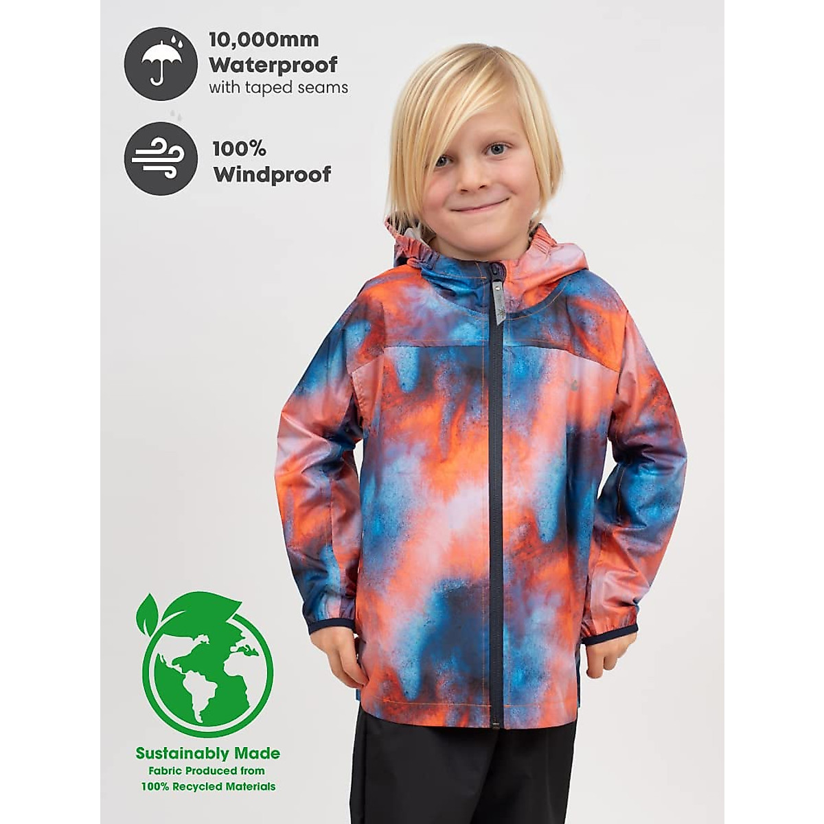 Therm Kids Raincoat, Waterproof Girls Boys Rain Jacket - Lightweight, Packable (LAVA, 8)