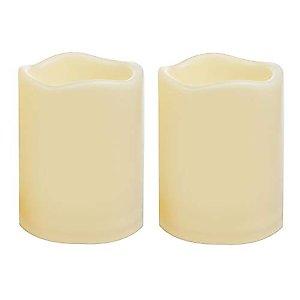 CANDLE CHOICE Waterproof Outdoor Battery Operated Flameless Candles with Timer Flickering Plastic Resin Electric LED Pillar Lights for Lantern Patio Garden Wedding Party Decorations 3x4 Inches 2 Pack