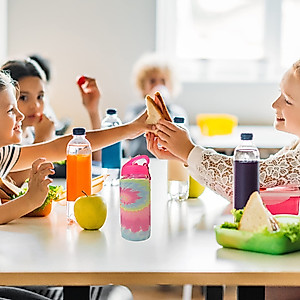 Kid's Pink Lid Water Bottle with Removable Retro Tie Dye Neoprene Sleeve, Fun Drink Bottles for School Lunches or To-Go, 8 Inches
