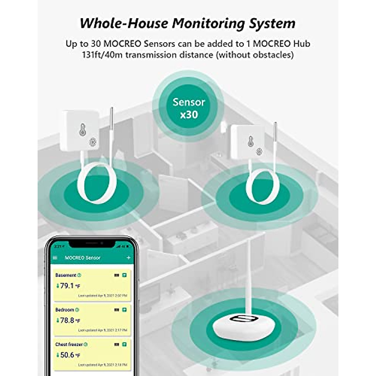 MOCREO ST5 WiFi Thermometer Freezer Alarm, Email Alert, App Notification, Data Logging Export, No Subscription Fee, Remote Wireless Temperature Sensor for Refrigerator, Freezer, Hot Tub (2 Pack)