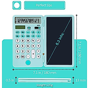 VEWINGL Calculator with Notepad,12 Digit Large Display Office Desk Calcultors,Dual Power Rechargeable and Solar 2 in1 Multi Function Calculator,Suitable for Office,School,Home and Business use (Cyan)