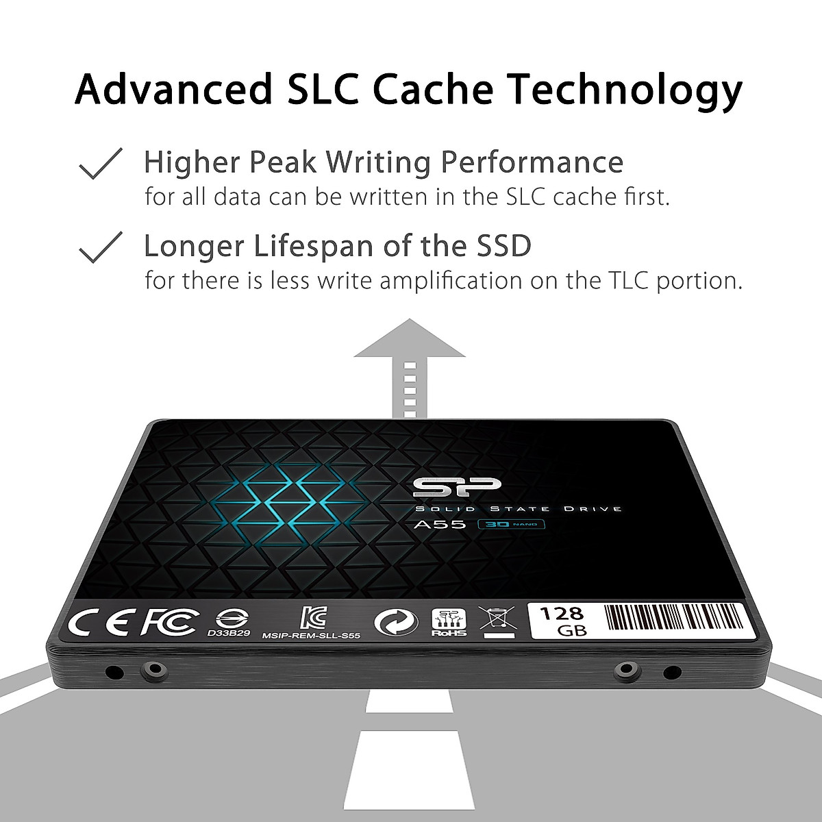 Silicon Power-128GB SSD 3D NAND A55 SLC Cache Performance Boost SATA III 2.5" 7mm (0.28") Internal Solid State Drive