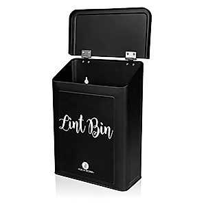A.J.A. & MORE Modern Farmhouse Magnetic Lint Bin with Lid for Laundry Room Organization and Laundry Room Décor - Storage Wall Mount Space-Saving Washer and Dryer Trash Can Solution (Matte Black)
