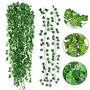FOLUXING 24 Pack 165Feet Artificial Ivy Garland，Leaf Vines Plants, Fake Ivy Leaves Hanging for Home Kitchen Garden Office Party Wedding Wall Decoration