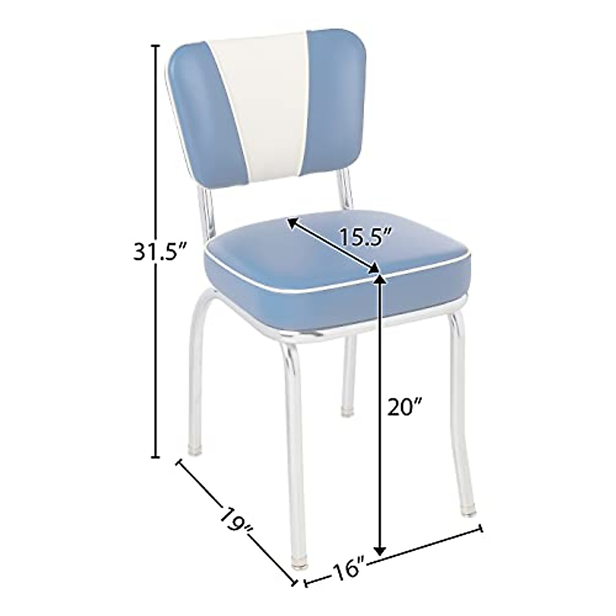 Richardson Seating V-Back Chrome Diner Chair with 2" Box Seat, Royal Blue/White