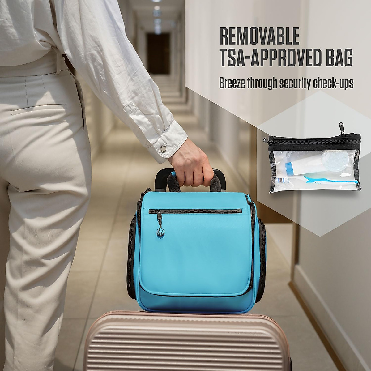 VENTURE 4TH Hanging Travel Toiletry Bag for Women & Men - Travel Organizer with Expandable Compartments & Removable Clear Pouch for Toiletries (Light Blue)