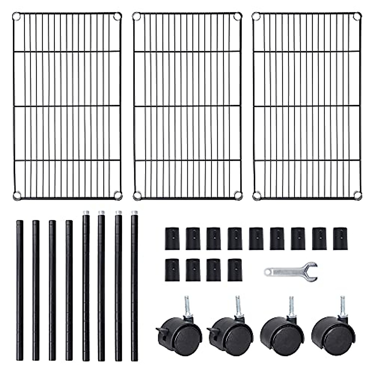 JungleA 3-Shelf Storage Shelving Unit with Universal Wheels,Heavy Duty Adjustable Metal Organizer Wire Rack for Home Kitchen Garage Office, 24 L x 13.9 W x 31.2H Inches