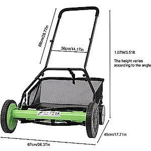 TBVECHI Cordless Manual Lawn Mower with 5-Blades, Adjustable Cutting Handle Height Push Lawn Mower with Grass Catcher, 5381ft2 Grass Cutter (20")