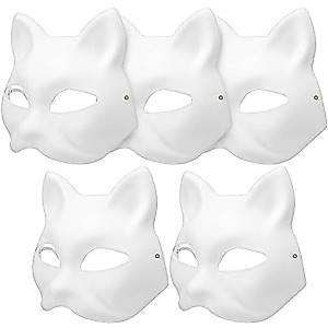ChicRosa 5 Pcs Cat Masks White Paper Blank Hand Painted Masks Halloween Masquerade Costume Cosplay Accessories