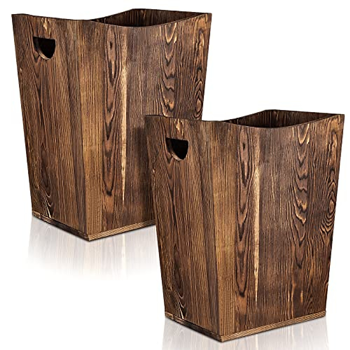 2 Pcs Wood Trash Can Wastebasket Office Bin Rustic Wooden Waste Basket Decorative Trash Bin Small Garbage Can Near Desk Bathroom Trashcan Garbage Container Bin with Handle for Kitchen Bedroom, Brown