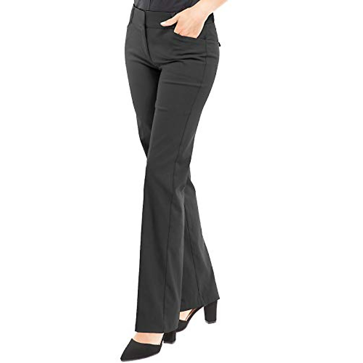 Design by Olivia Women's High Waist Comfy Stretchy Bootcut Trouser Pants Black L