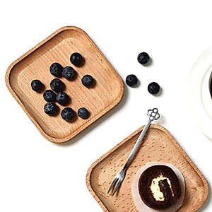 Set of 2 Square Decorative Tray 5''X5'' Tableware Serving Tray for Cake Coffee Tea Jewellery Key Coin Storage Natural Wood Dessert Tray, Wooden Cheese Plate