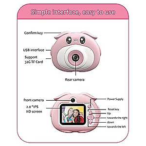 Niaviben Digital Camera for Kid's Cute Cartoon 1080p HD Mini Front and Rear Dual Camera Children's Digital Camera Pink