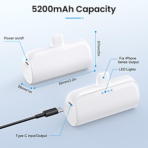 Mini Portable Charger Power Bank for iPhone,5200mAh Portable Phone Charger, Ultra-Compact PD Fast Charging Battery Pack Compatible with iPhone 14/14 Plus/Pro Max/13/12/12 Mini/11/XSXR/X/8/7/6/6s