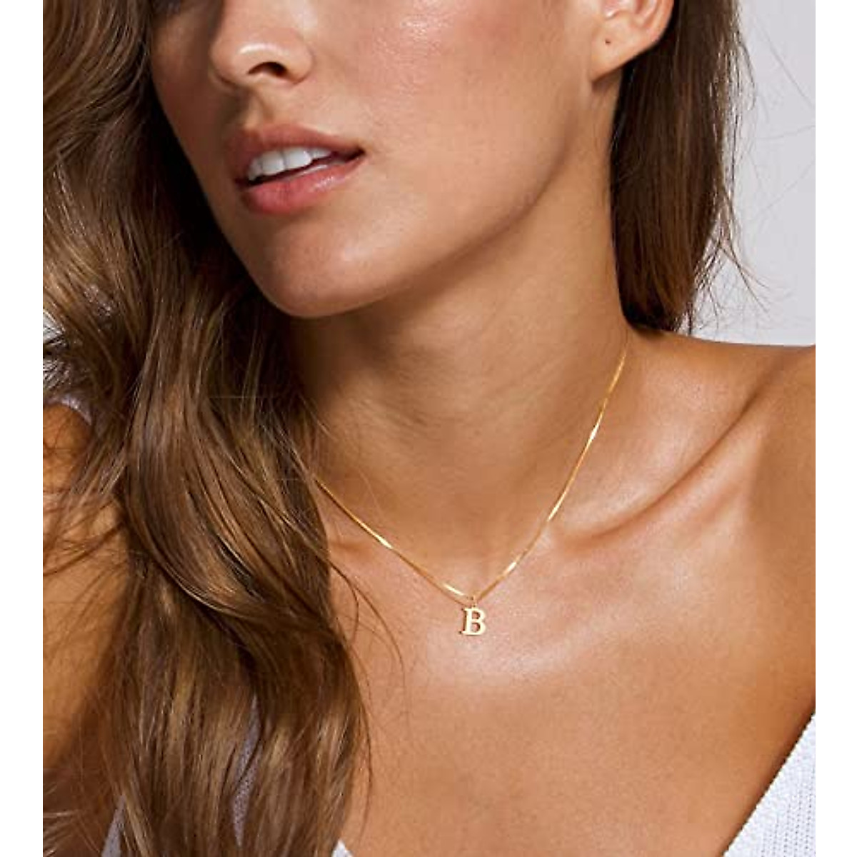 Foxgirl Gold Initial Necklaces for Women, Dainty Box Chain Letter Necklace Tiny B Pendant Choker Necklace Handmade Cute Personalized Letter Name Necklace Gold Jewelry Necklace for Teen Girls Gifts