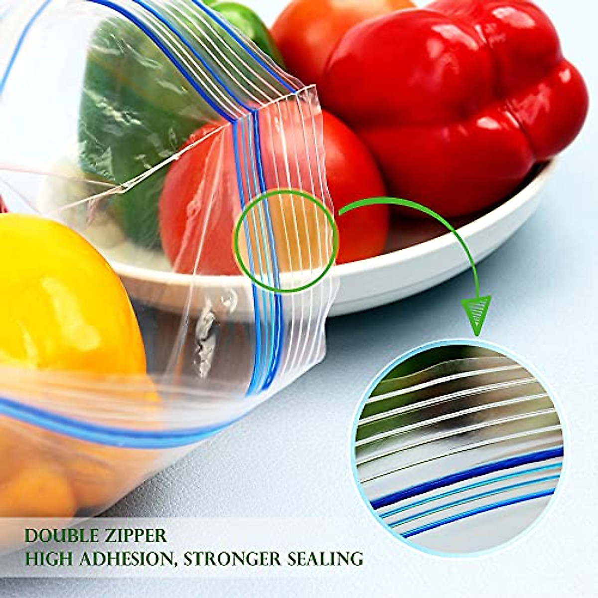 KAMMAK Quart Bags, Food Storage Bags, Reusable Ziplock Bags, Grip, Open, and Close Easily (6.97 7.4 Inch 100 Count)