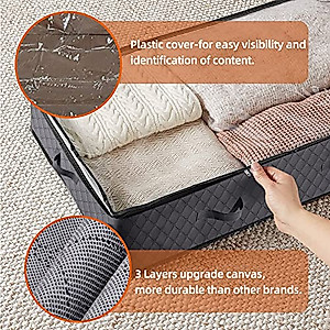 KONIGEEHRE 6 Pack Underbed Storage Bags, Foldable Under Bed Container Bins Organizer for Clothes, Linen, Blanket, Sweater, Duvet, Shoes with Clear Window and 4 Handles, 40x20x6 in