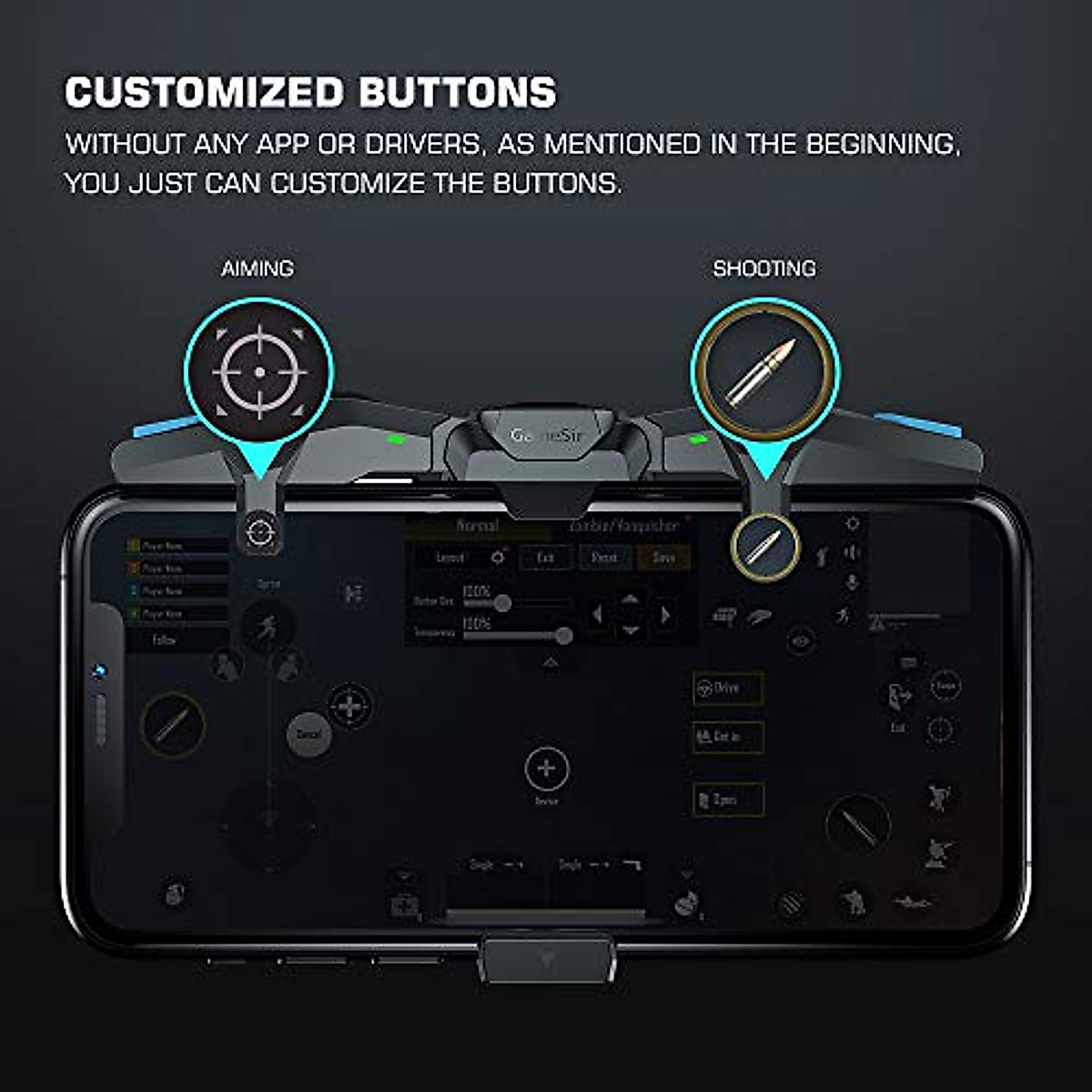 GameSir F4 PUBG Mobile Game Controlle, Mobile Gaming Trigger for Fortnite/COD/Rules of Survival, Gaming Grip Joysticks for 4.5-6.5 inch iOS Android Phone
