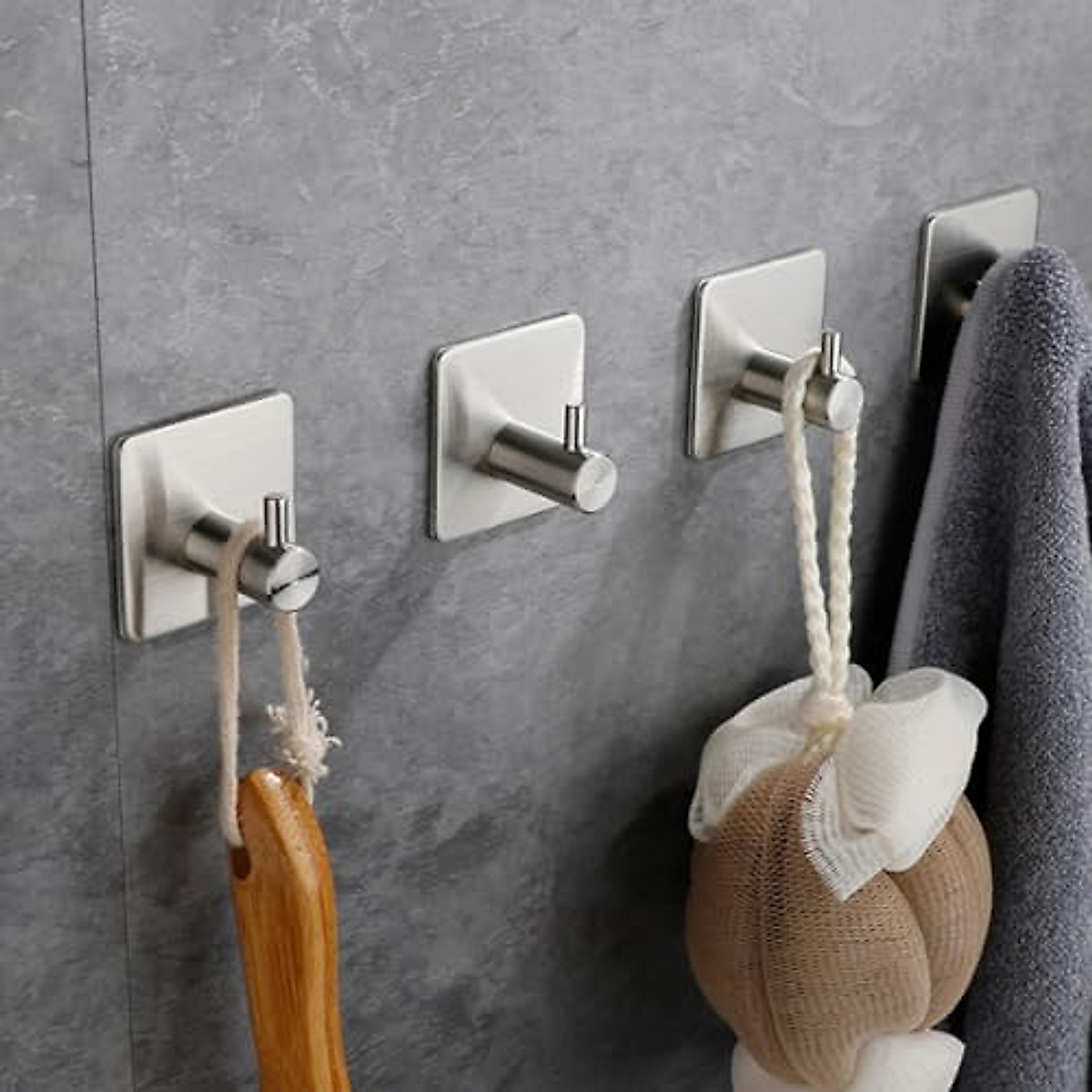 2pcs Suction Cup Hooks for Shower, Bathroom, Kitchen, Glass Door, Mirror, Tile – Loofah, Towel, Coat, Bath Robe Hook Holder for Hanging up to 15 lbs （SUS 304 Stainless Steel/Silver/Brushed Surface）