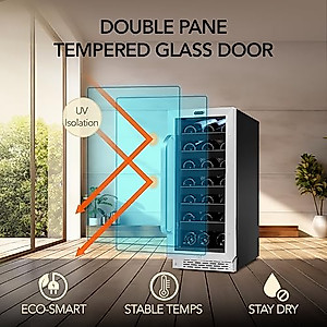 Whynter Stainless Steel BWR-308SB 15 inch Built Undercounter Wine Refrigerator with Reversible Door, Digital Control and Lock, 33-Bottle