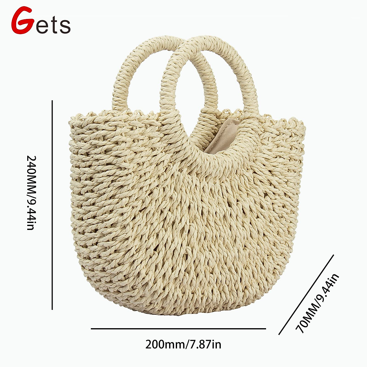 Handwoven Rattan Bag for Women Cross Body Bohemian Straw Shoulder Purse Beach Carrying Handbag (Black)