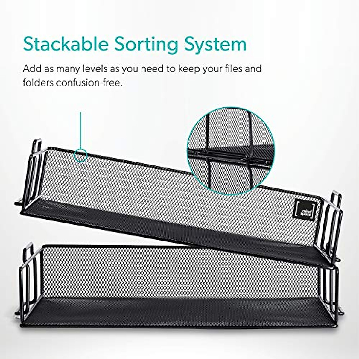 Mindspace 2 Tier Stackable Letter Tray Desk Organizer | Stackable Paper Tray Organizer | The Mesh Collection, Black