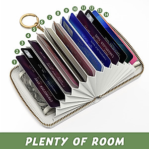 Aiawoxc Credit Card Holder for Women, Small RFID Card Wallet Slim Leather Business Card Organizer Case with Zipper & Keychain(White)