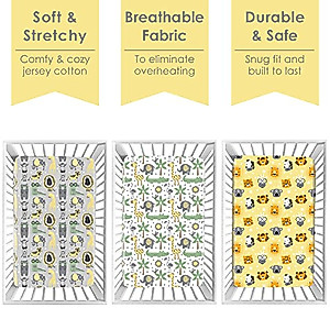 GROW WILD Pack n Play Sheets | Mini Crib Sheets 3-Pack, Soft Pack and Play Sheets, Premium Bassinet Sheet, Safari Elephant Yellow Gray White