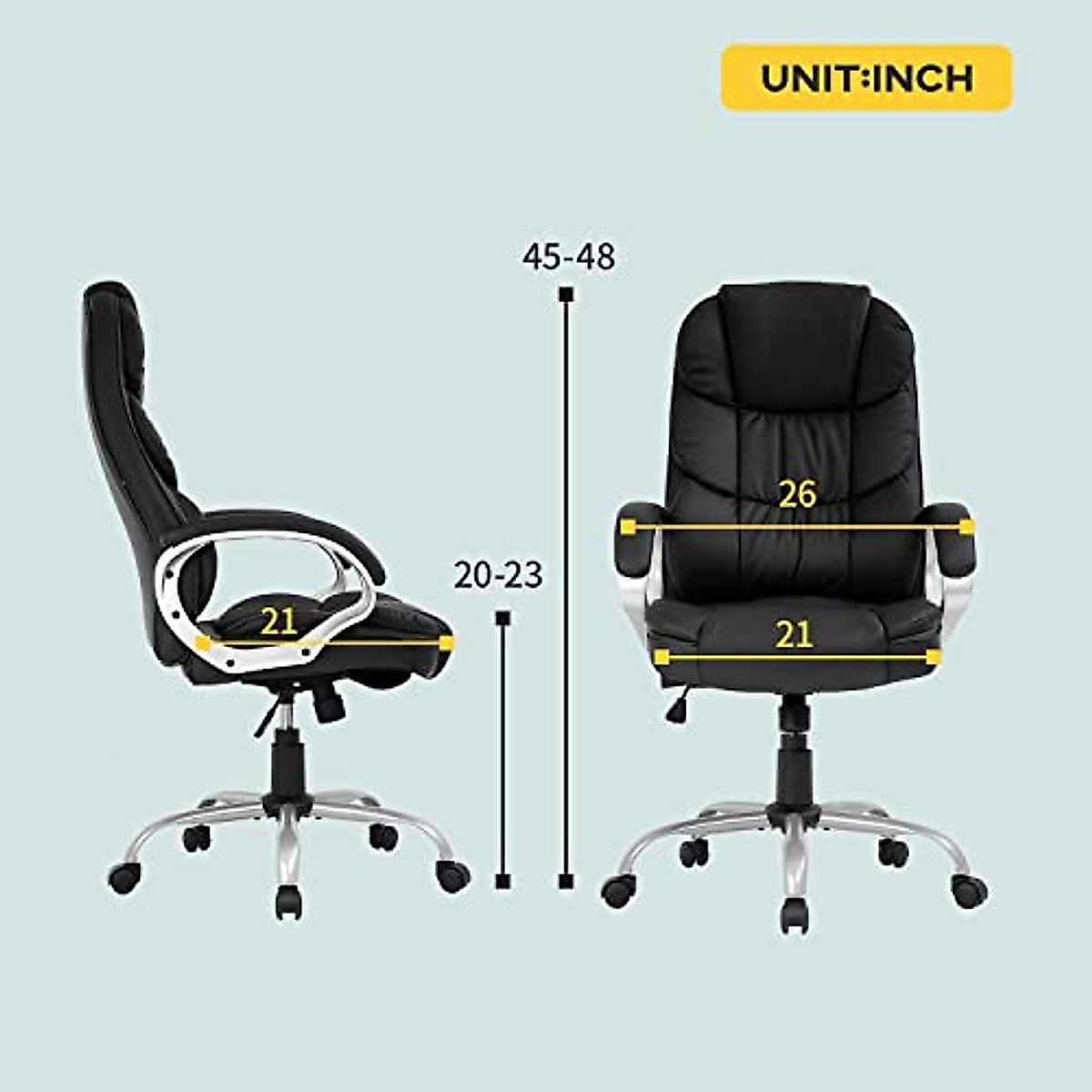 Ergonomic Office Chair Computer Chair Computer Chair with Armrests Lumbar Support PU Leather,Black