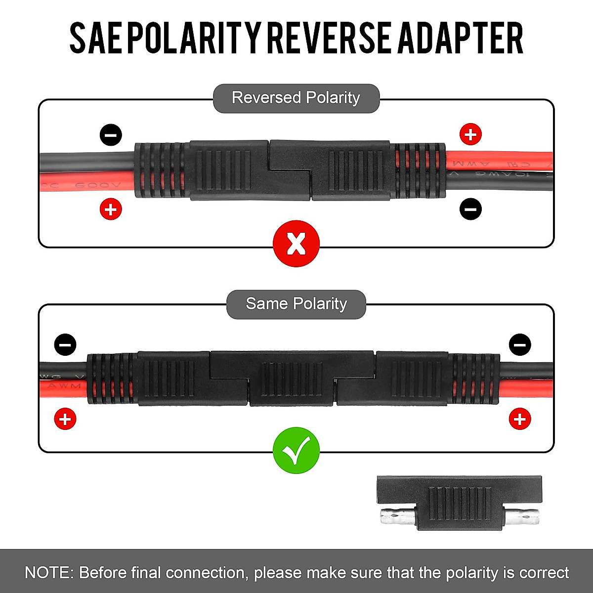 PAEKQ 10AWG Weatherproof Solar SAE Power Socket Sidewall Port SAE Quick Connector Harness Plug and SAE Connector Extension Cable for Solar Panel RVs Motorcycle Generator Battery Charger(1FT)