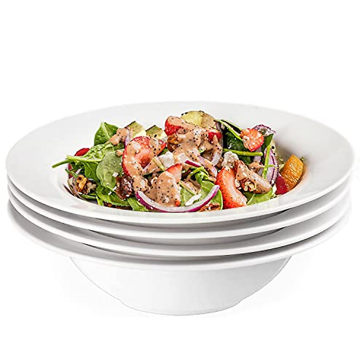Wareland Rimmed Pasta Bowls Set of 4, 22 OZ Wide Rim Pasta Plates, Large Salad Serving Bowls for Restaurant, White Porcelain Deep Spaghetti Plates, Microwave Dishwasher Oven Safe