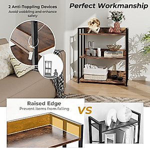 Giantex 3-Tier Bookshelf, Industrial 32" Tall Small Book Shelf with Adjustable Shelves, Adjustable Foot Pads, Anti-Toppling Device, DIY Wooden Floor Open Display Shelving, Bookcase Shelf Rack