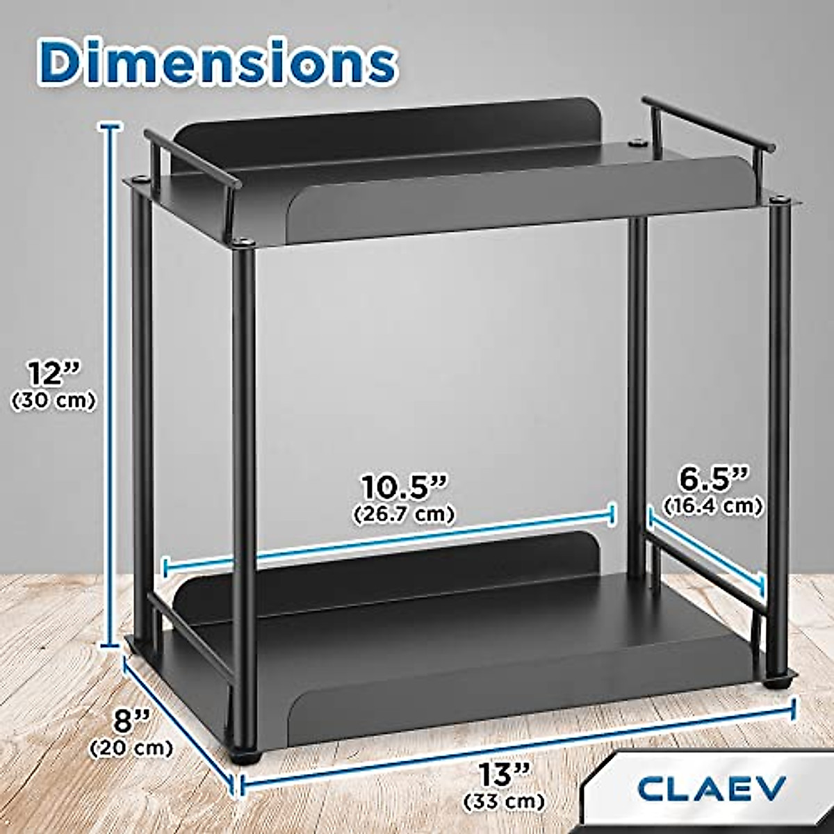 Claev Bathroom Organizer (Black, 13x8x12 Inch) 2 Tier Space Saver Cosmetic Vanity Shelf, Countertop/Counter Sink Storage Tray for Kitchen, Bath, Dresser, Bedroom, Makeup Table