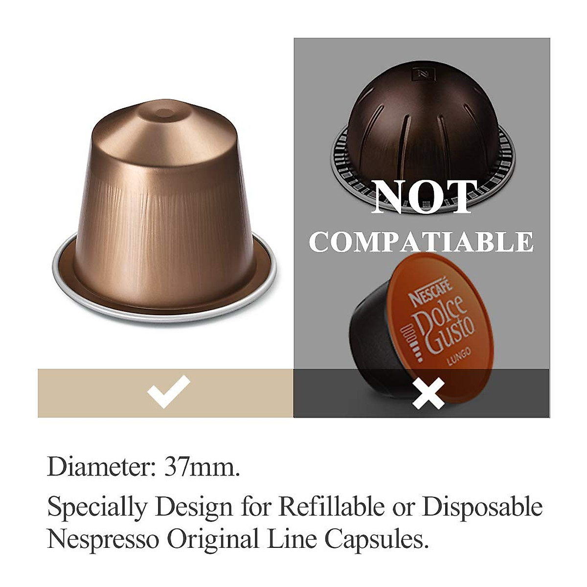 RECAPS Aluminum Espresso Lids Foil Seals Reusable Pods ONLY Compatible with Nespresso Small Original Line Coffee Pods (Lids 240 Pcs Only) 37mm in Diameter