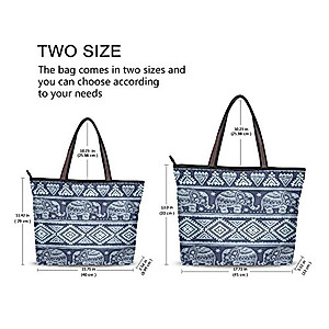 QMXO Ethnic Indian Lotus Elephant Print Handbags and Purse for Women Tote Bag Large Capacity Top Handle Shopper Shoulder Bag