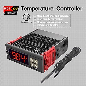 diymore All-Purpose Digital Temperature Controller Thermostat Fahrenheit Thermostat with Sensor (110-220V) ITC-1000F for Refrigerator Fermenter, Heate Blanket Temperature Controller