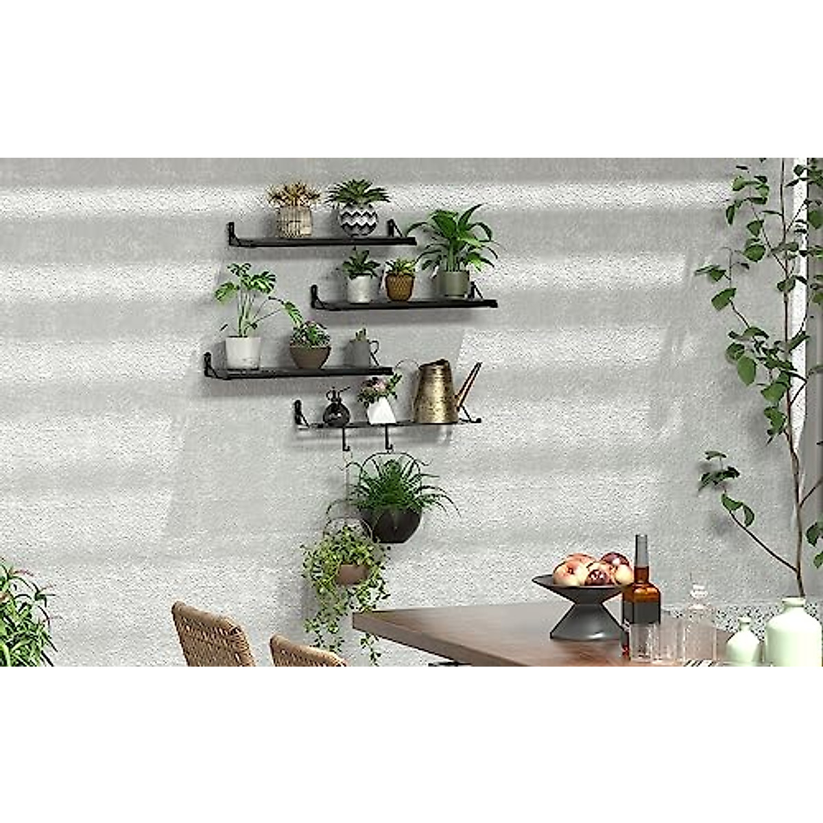 Veluckin Floating Shelf,Wall Mounted Rustic Wood Shelves for Bathroom, Study Room, Living Room, Kitchen,（16in,Set of 3+1,Black）