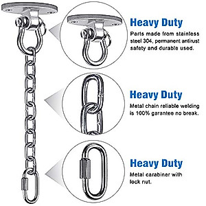 Dolibest Hanging Kits Hammock Chair Hardware, Heavy Duty Swing Hanger and 39.37"/3.28ft Chain for Indoor Outdoor Playground Hanging Chair Hammock Chair Punching Bags, 2 Screws, 1000 LB Capacity