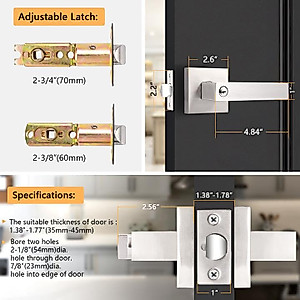 Probrico Satin Nickel Square Door Levers Keyed Alike, Heavy Duty Entry Levers with Lock and Keys, Keyed Locksets for Front Door Bedroom Office, 3 Pack