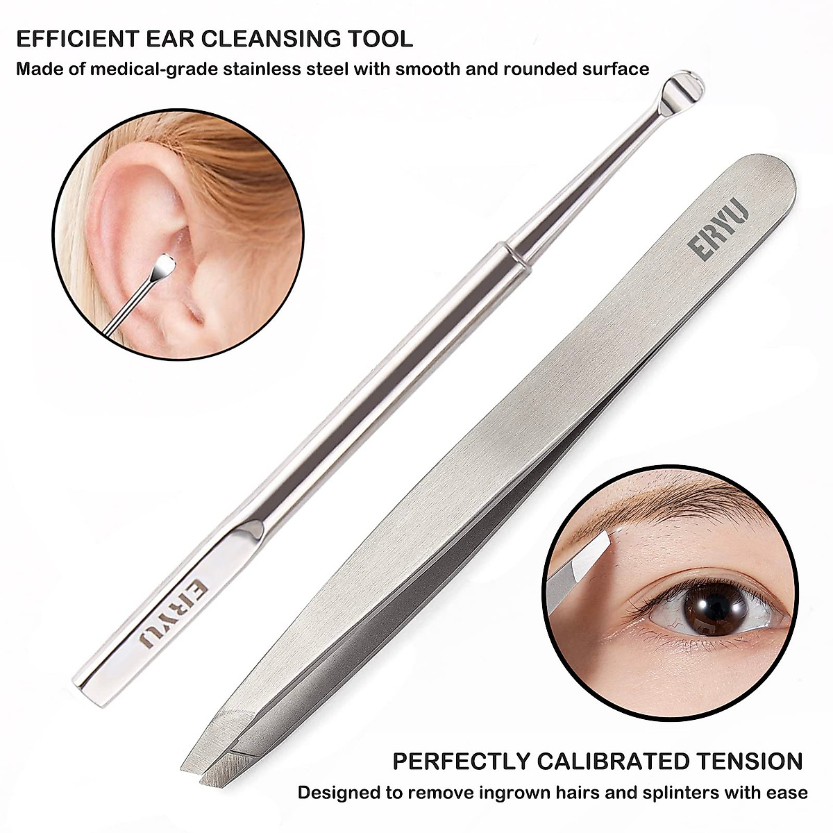 Eryu Nail Clippers Set (5Pcs), Stainless Steel Fingernail Clippers for Men & Women, with Leather Portable Travel Case, Professional Fingernail & Toenail Clippers for Thick Nails - Dad & Mom Gifts