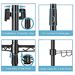 Himimi Heavy Duty Rolling Garment Rack 3 Tier Wire Shelving Clothes Rack for Clothing,Storage with Double Rods,Lockable Wheels and Side Hooks,Freestanding Metal Wardrobe Storage Rack,Black