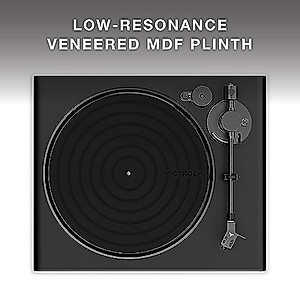 Victrola Hi-Res Black Vinyl Record Player, Audio Technica AT-VM95E Cartridge, aptX Adaptive Bluetooth Connectivity, Gold Plated RCA & Preamp Output, Stylish Sleek Bluetooth Turntable