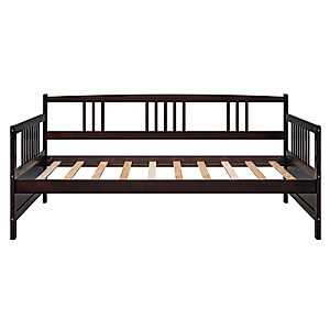 Royard Oaktree Solid Wood Daybed, Twin Size Daybed with Three-Side Rail, Modern Sofa Bed Frame with Wooden Slats Support Mattress Foundation for Bedroom, Living Room, Guest Room, Espresso