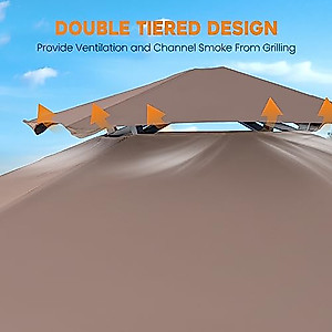 Akeacubo Replacement Canopy Cover with Double Tiered Roof Fit for 5'x8' BBQ Grill Gazebo Model L-GG001PST、L-GZ238PST - Khaki