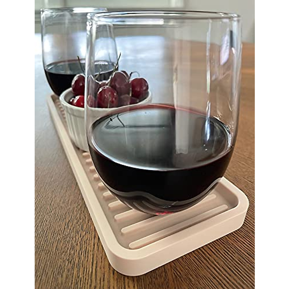 Happitasa Silicone Kitchen Sink Organizer Tray, Sponge Holder and Countertop Protector | Straight Lines Style (SAND DOLLAR, 12"x4")