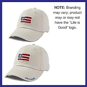 Life is Good. Tattered Chill Cap American Flag, Bone White