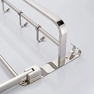 SUS304 Stainless Steel Thickened Mirror Polished Double Layer Foldable Towel Rack with Hook-Length 60CM Wall Mounted Towel Bar Hanging for Kitchen Bathroom Cupboard (Length 60CM)