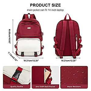 weradar Middle School Backpack For Teen Girls,Cute College Backpack For Women Men,Waterproof Travel Rucksack Casual Daypack,High School Bookbags Boy,Kawaii Students Bag(Red)