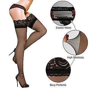 Suluia Sexy Lace Thigh High Stockings for Women Lingerie Tights Pantyhose Hosiery with Lace Top Elastic Band Stay Up Nylon Over the Knee high Sheer Stockings Silk Thigh Highs Socks Gifts, Black Lace