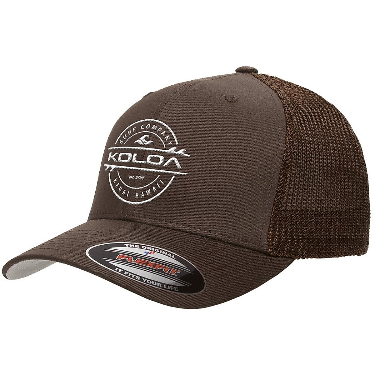 Joe's USA Koloa Surf-Premium Embroidered 34e Flexfit 6511 Truckers Caps Brown-Brown/White lack